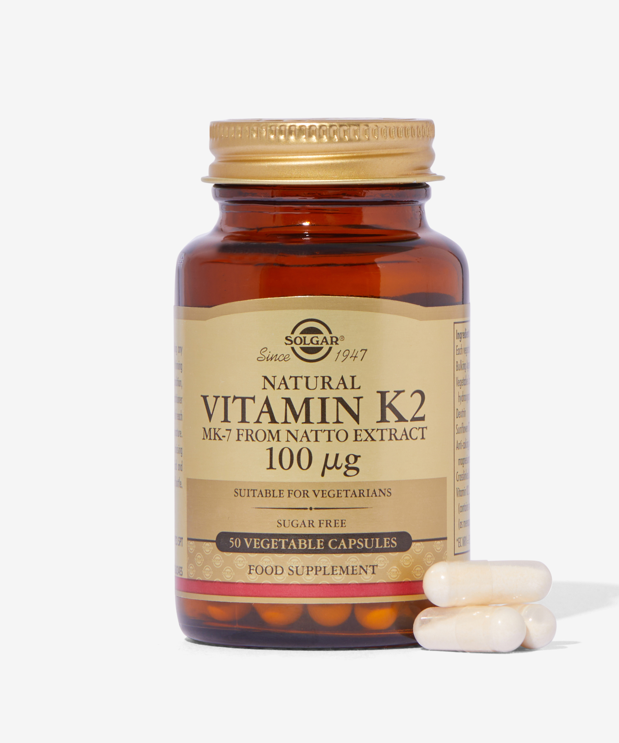 Solgar Natural Vitamin K2 (MK-7) 100 µg Vegetable Capsules at BEAUTY BAY