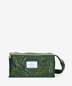 The Flat Lay Co. Open Flat Box Bag in Embroidered Leaves Green Velvet ...